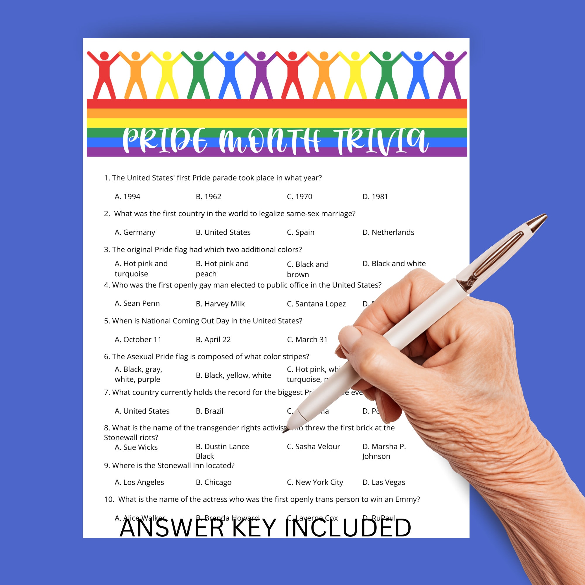 Pride Month Quiz Printable | Gay Pride Trivia Game | LGBTQIA+ Classroom ...