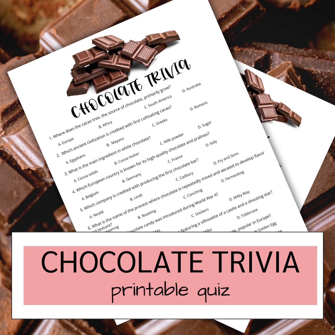 Chocolate Trivia Quiz: Fun Printable Game (PDF) - Etsy