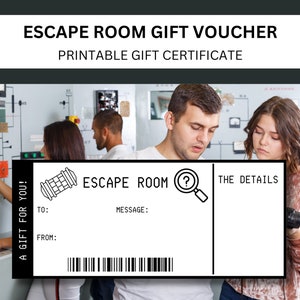 Escape Room Printable Gift Voucher | Escape Room Experience Coupon ...