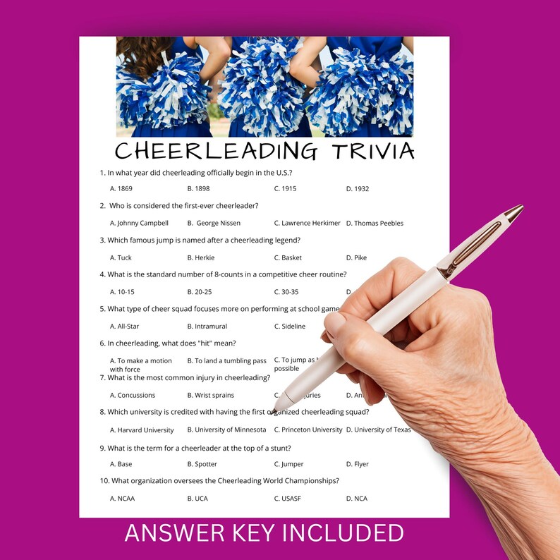 Cheerleading Trivia Game | Printable Cheerleader Quiz | Sports Trivia ...