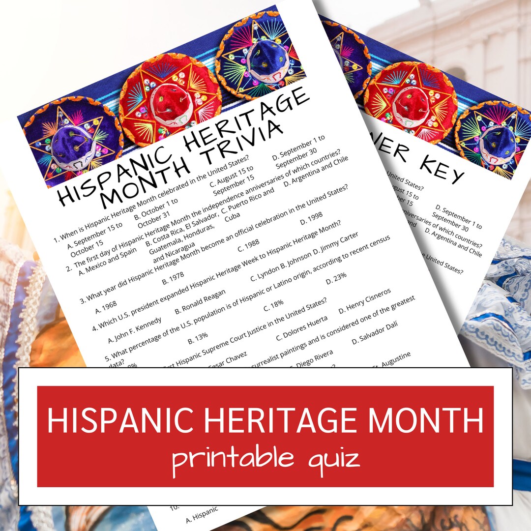 Hispanic Heritage Month Quiz Printable | Hispanic History Month Trivia ...