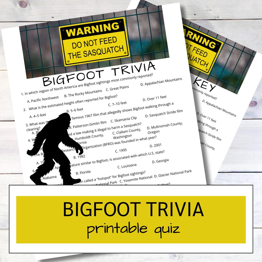 Bigfoot Quiz Printable | Sasquatch Trivia Game | Conspiracy Theory ...