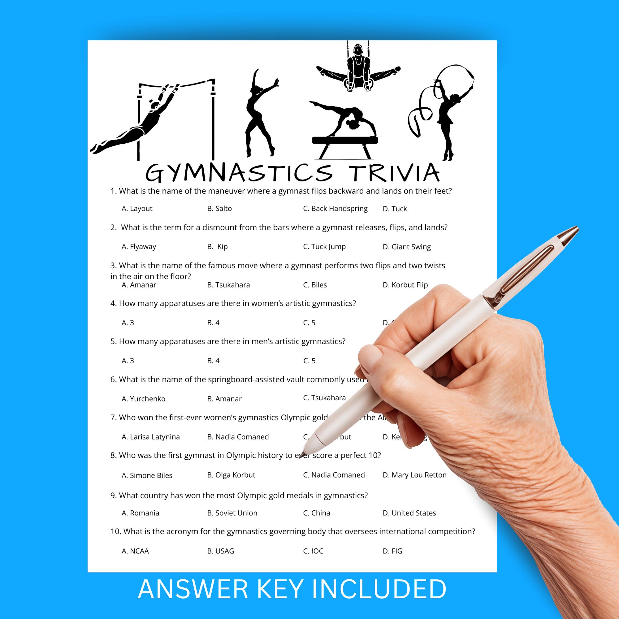 Gymnastics Trivia Game | Printable Gymnastics Quiz | Sports Trivia Quiz ...