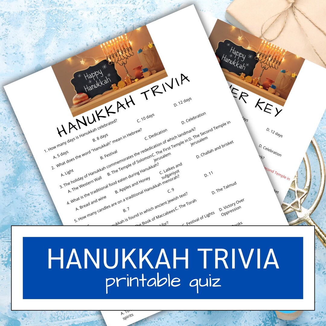 Hanukkah Quiz Printable | Jewish Holiday Trivia Game | Happy Chanukah ...