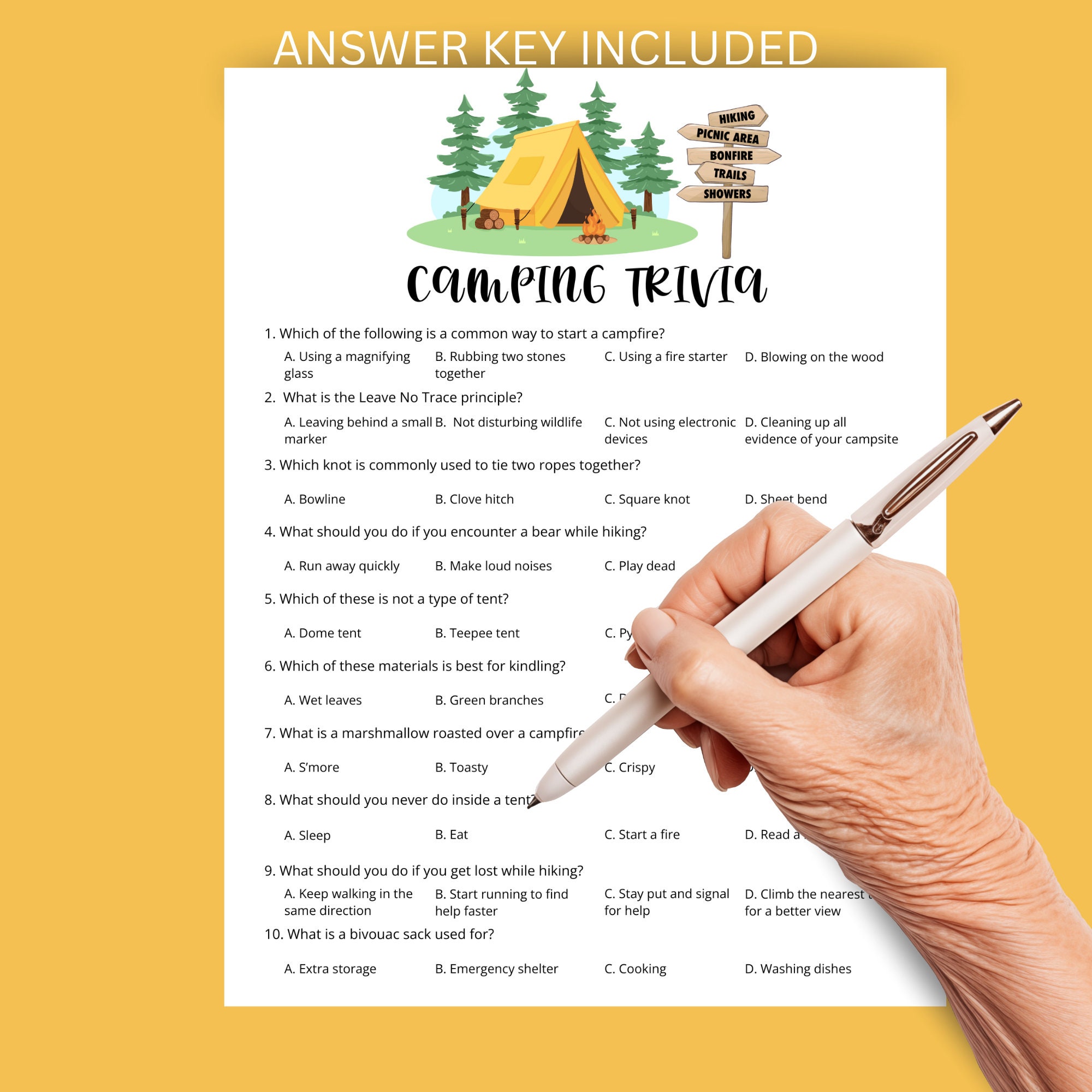 Camping Trivia Quiz: Printable Road Trip Games (instant Download) - Etsy