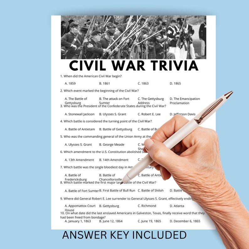 Civil War Trivia Quiz: US History, Family Activity (printable PDF) - Etsy