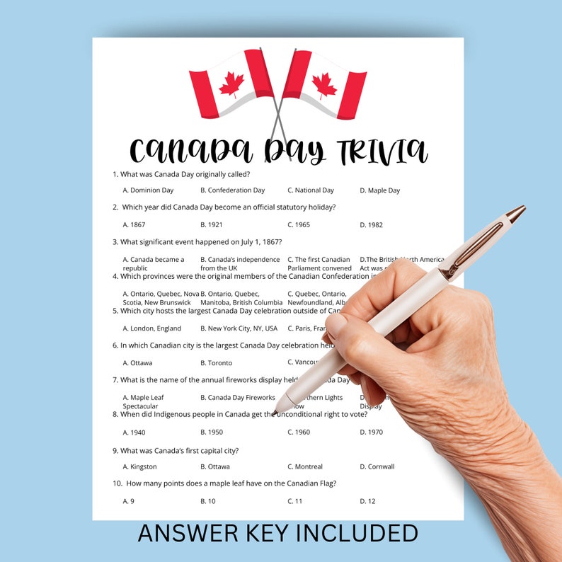 Canada Day Quiz Printable Happy Canada Day Trivia Game Canada Day ...