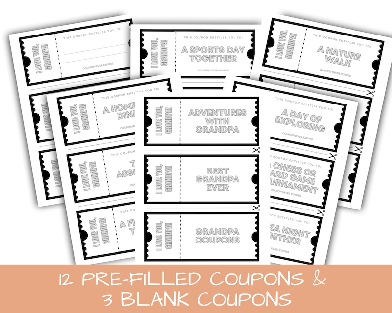 Grandpa Printable Coupon Book | Monochrome DIY Gift Vouchers for ...