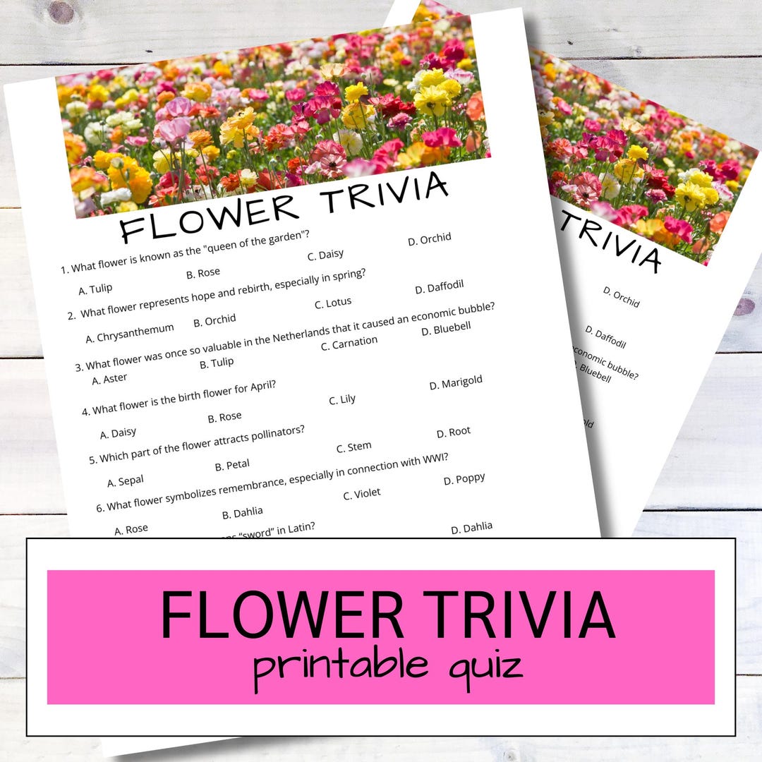 Flower Quiz Printable | Flower Trivia | Garden Party Activity | Garden ...
