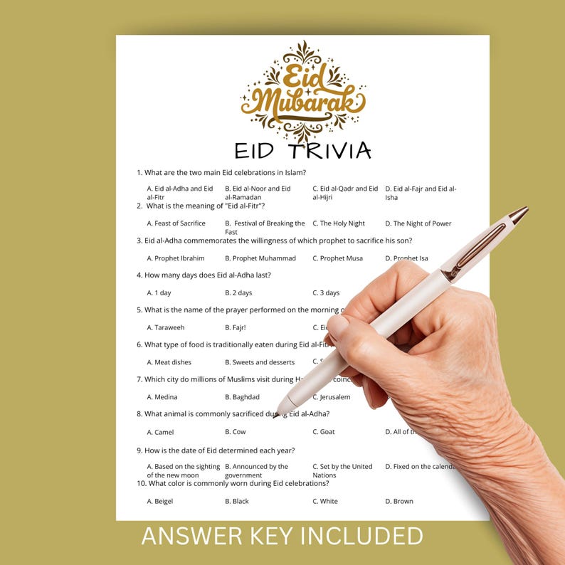 Eid Trivia Game: Printable Islamic Holiday Quiz (PDF) - Etsy