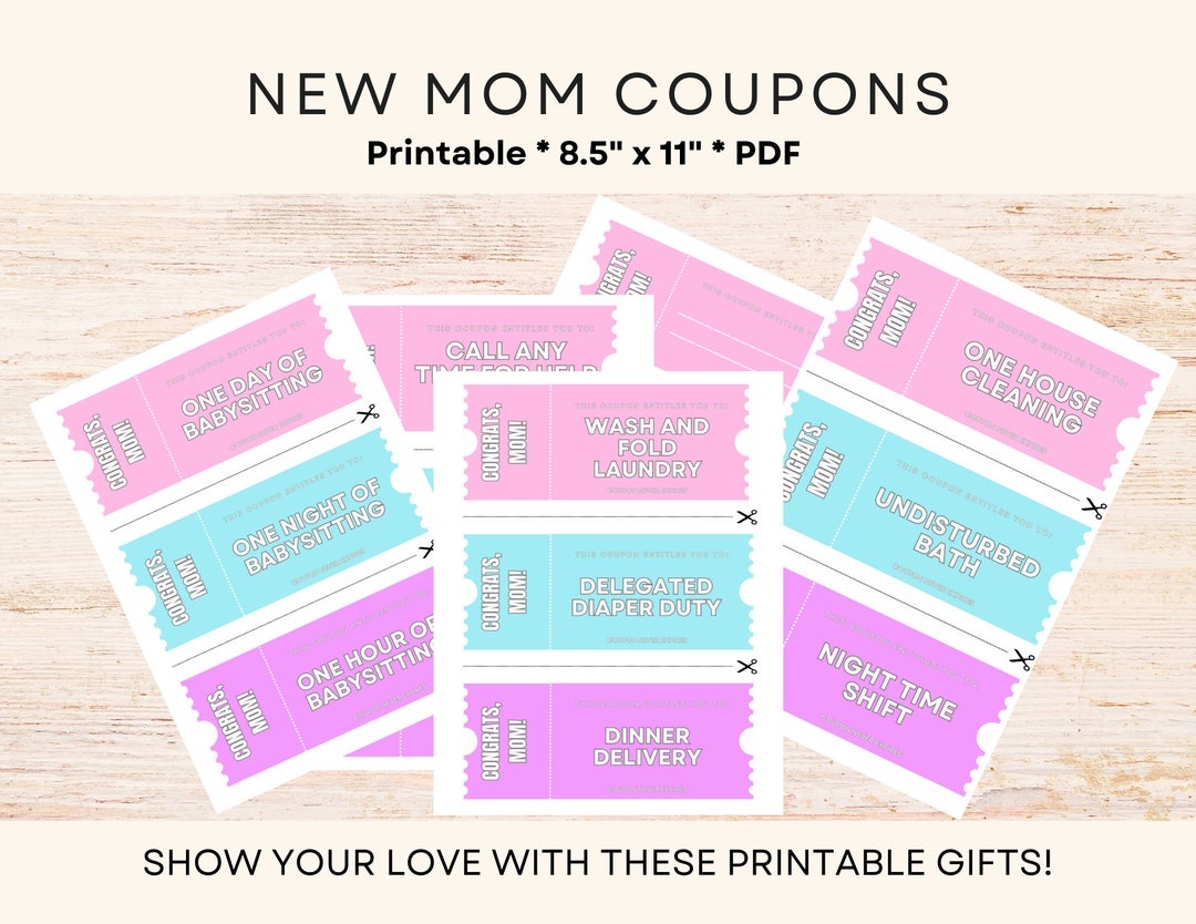 New Mom Coupon Book: Printable Baby Shower Gift With Babysitting ...