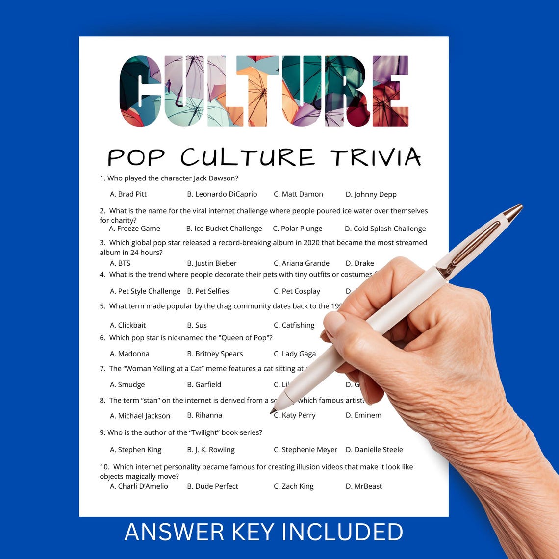 Pop Culture Trivia Game: Mainstream Trends Quiz (PDF Download) - Etsy