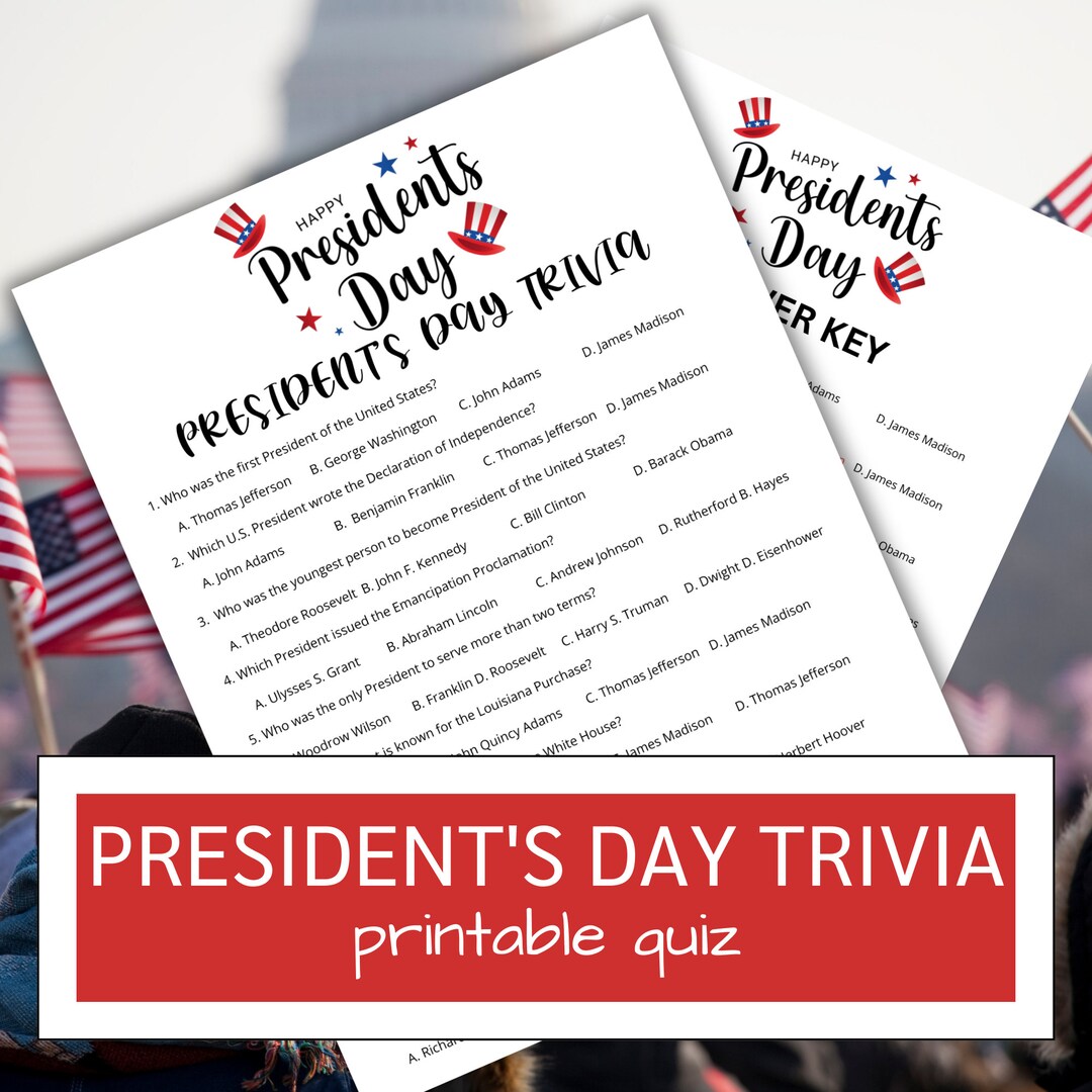Presidents Day Quiz Printable | United States Presidents Trivia Game ...