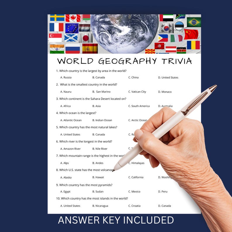 World Geography Printable Quiz | Landmarks Trivia Game | Educational ...