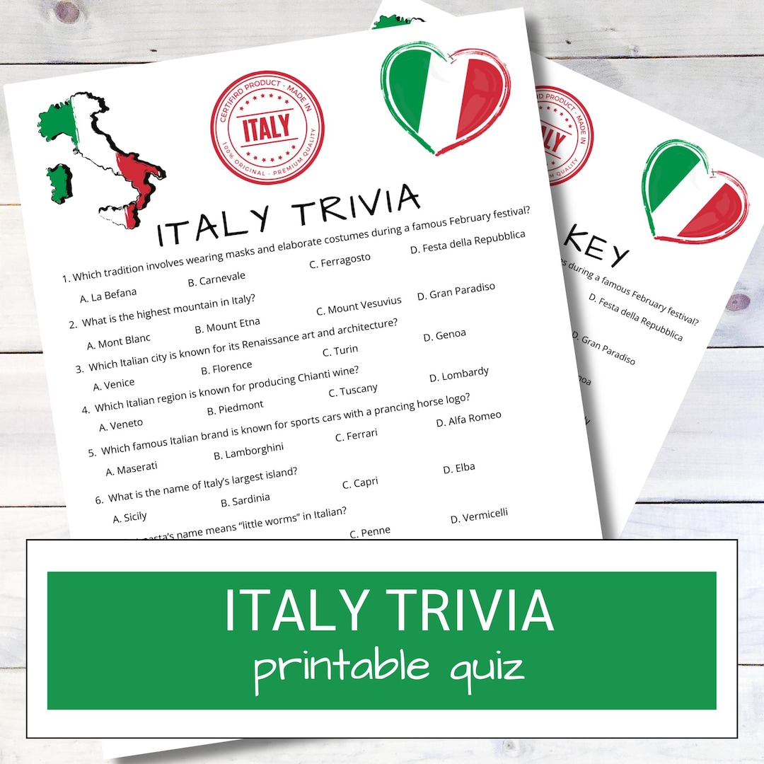 Italy Trivia Quiz: Printable Italian Party Game (PDF Download) - Etsy