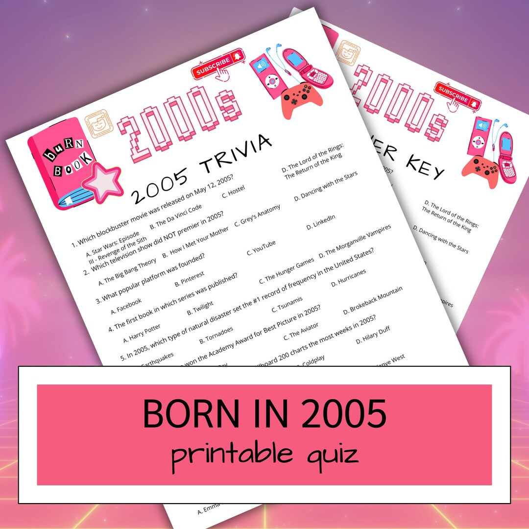 2005 Trivia Game: 20th Birthday Reunion Activity (printable PDF) - Etsy