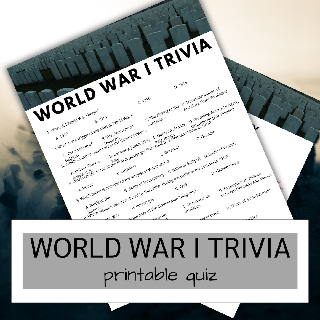 World War I Quiz WWI Trivia Game World War 1 Quiz Veterans Activities ...