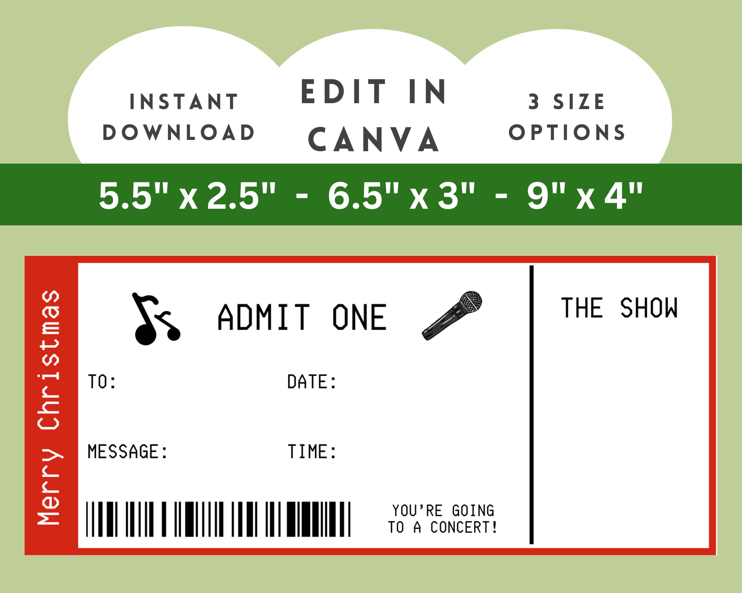 Editable Christmas Concert Ticket Canva Template Merry Christmas ...