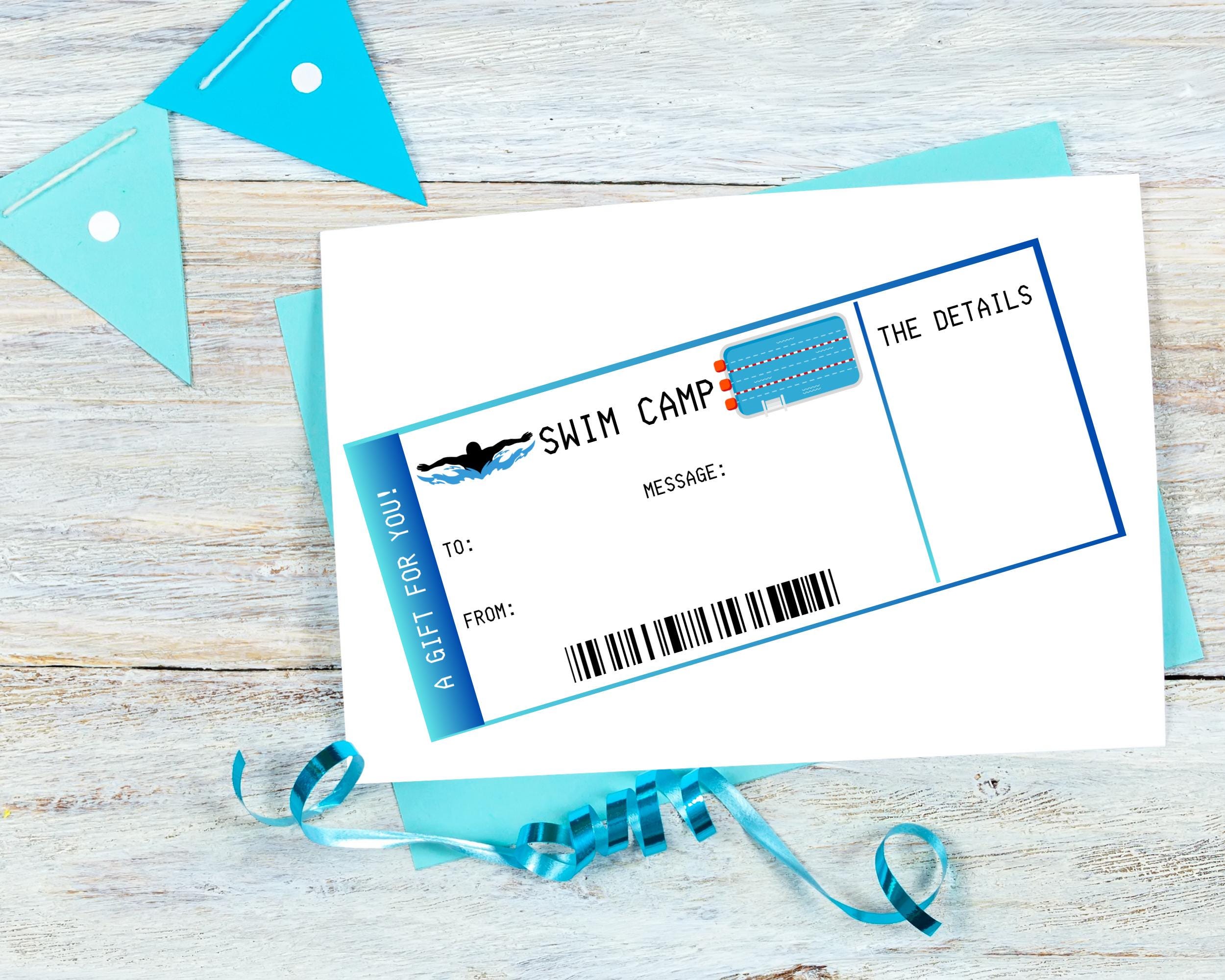 Swim Camp Gift Certificate: Printable Swimming Voucher (PDF) - Etsy