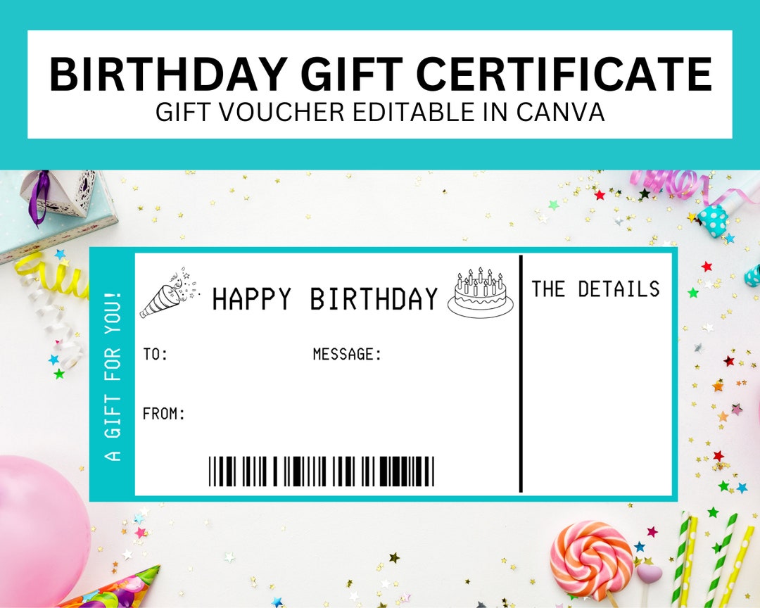Happy Birthday Canva Template | Editable Birthday Gift Voucher | Custom ...