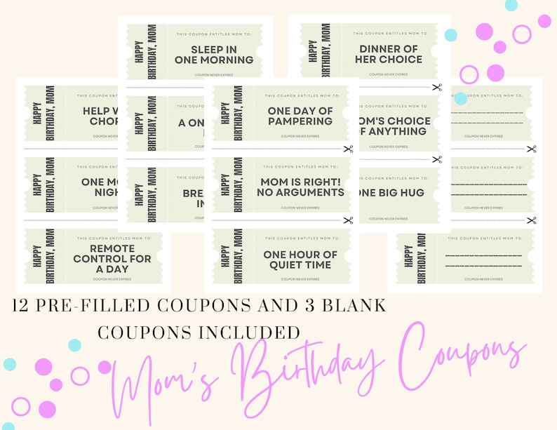 Happy Birthday Mom Coupon Book | Printable Coupons for Mother | Mom ...