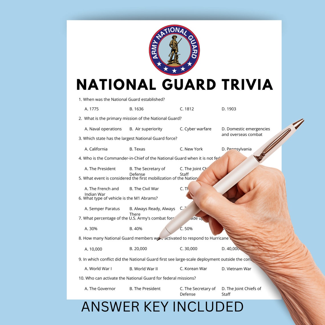 National Guard Trivia Quiz: Printable Military Game (PDF) - Etsy