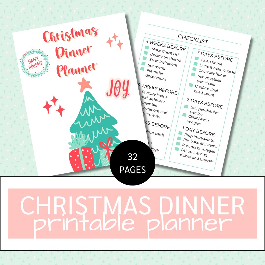 Pastel Christmas Dinner Printable Planner | Christmas Celebration ...