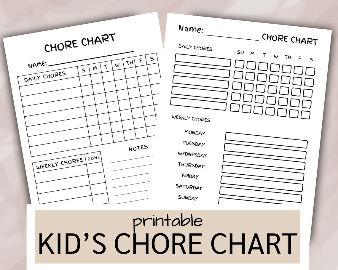 Minimalist Kids Chore Chart Printable Template Children's Cleaning ...