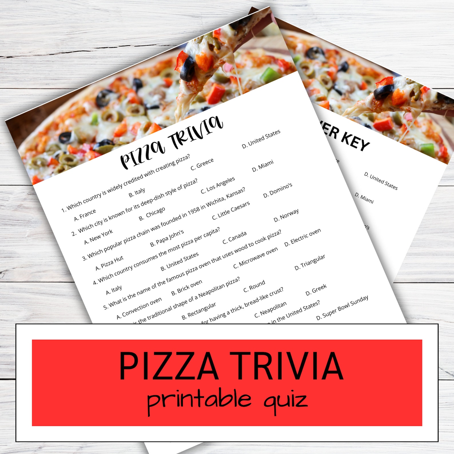 Pizza Trivia | Printable Pizza Quiz | Pizza Party Game | Kids Birthday ...