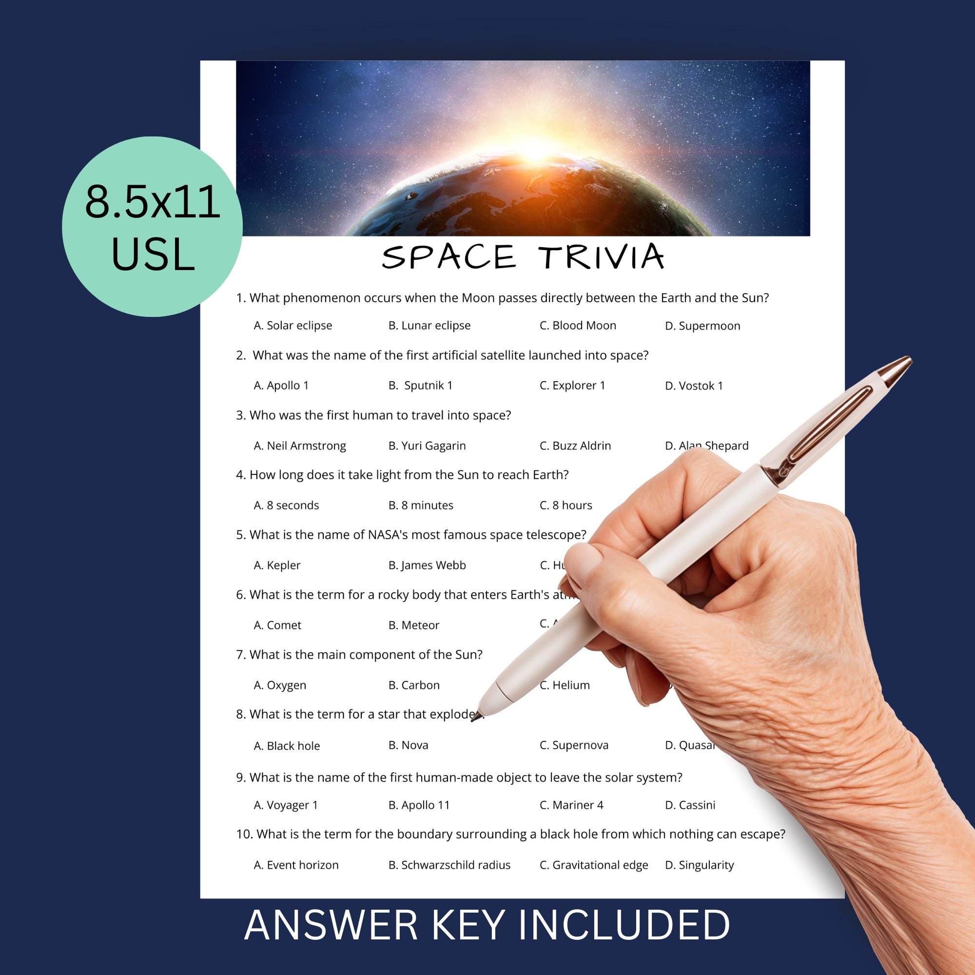 Space Trivia Printable | Space Exploration Quiz | Educational Classroom ...