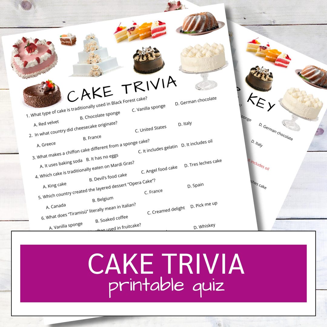 Cake Trivia Questions | Printable Cake Quiz | Sweet Treats Theme ...