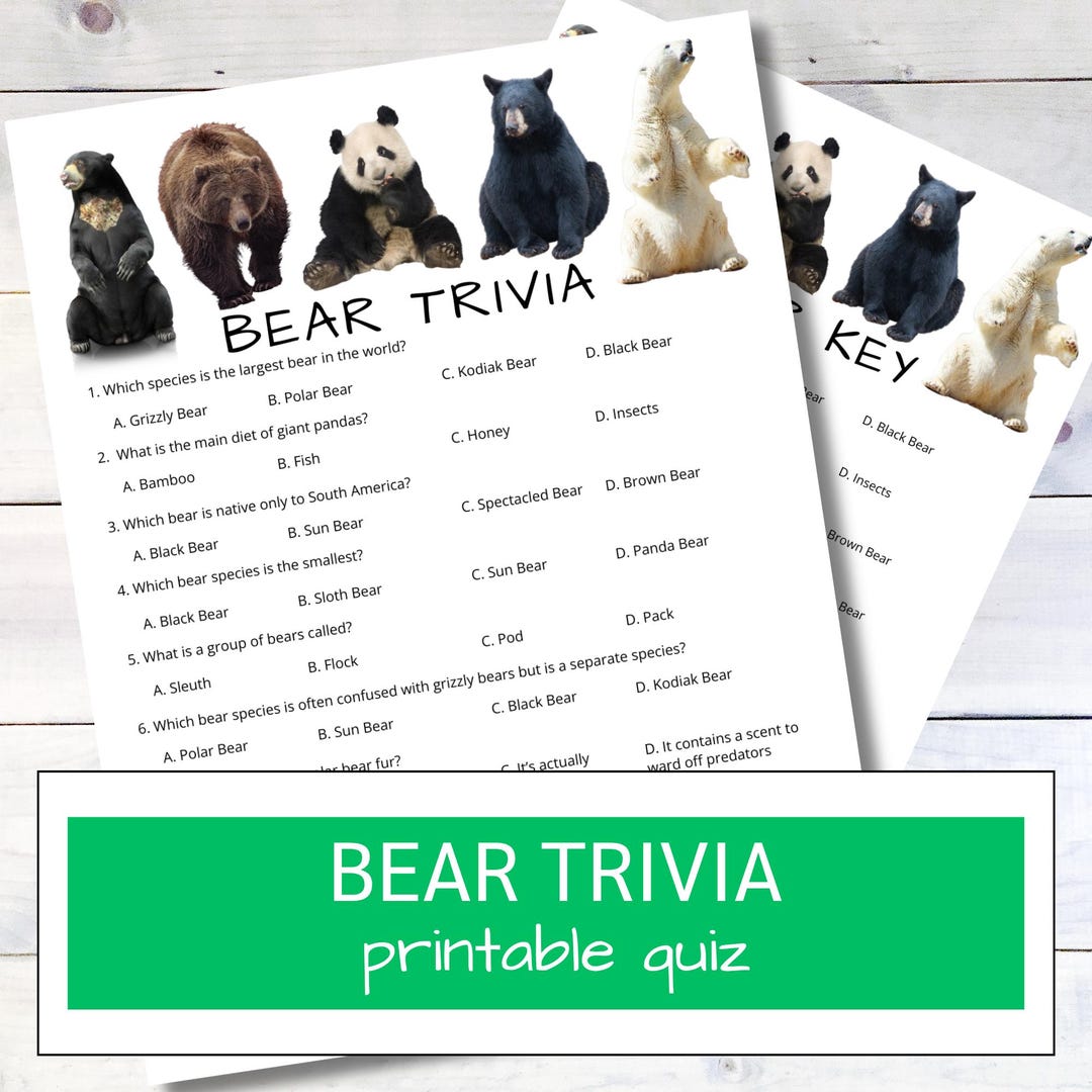 Bear Trivia Printable | Bear Quiz | Animal Learning Game | Educational ...