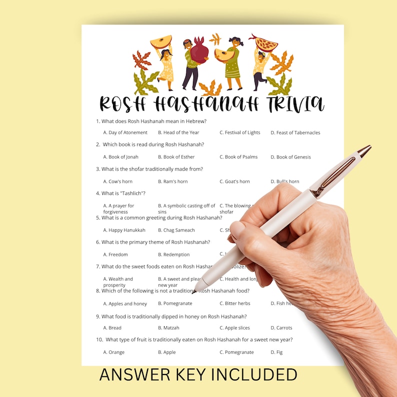 Rosh Hashanah Quiz Printable | Jewish New Year Trivia Game | Shana Tova ...