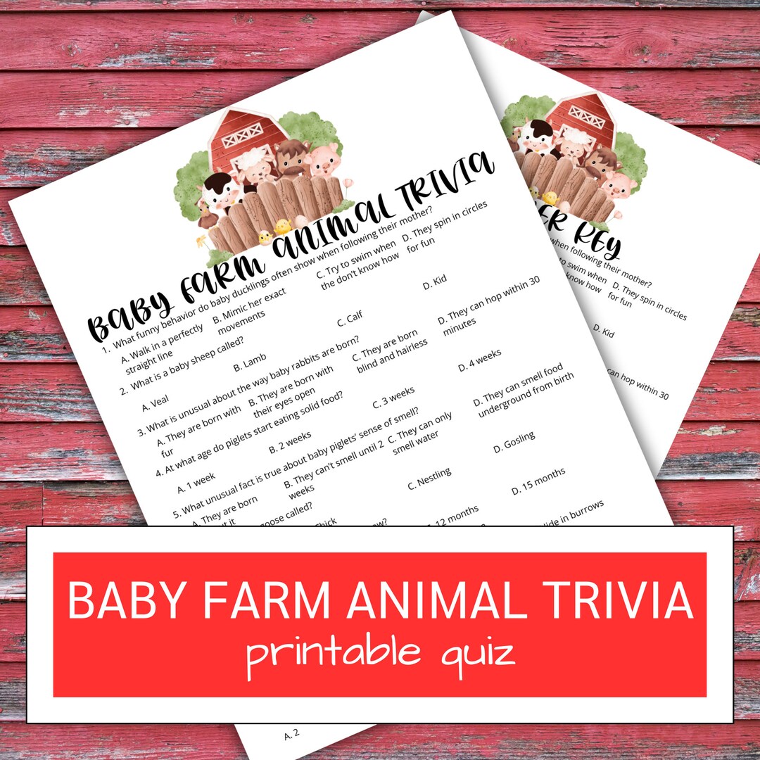 Baby Farm Animal Quiz Farm Baby Shower Trivia Questions Baby Shower ...