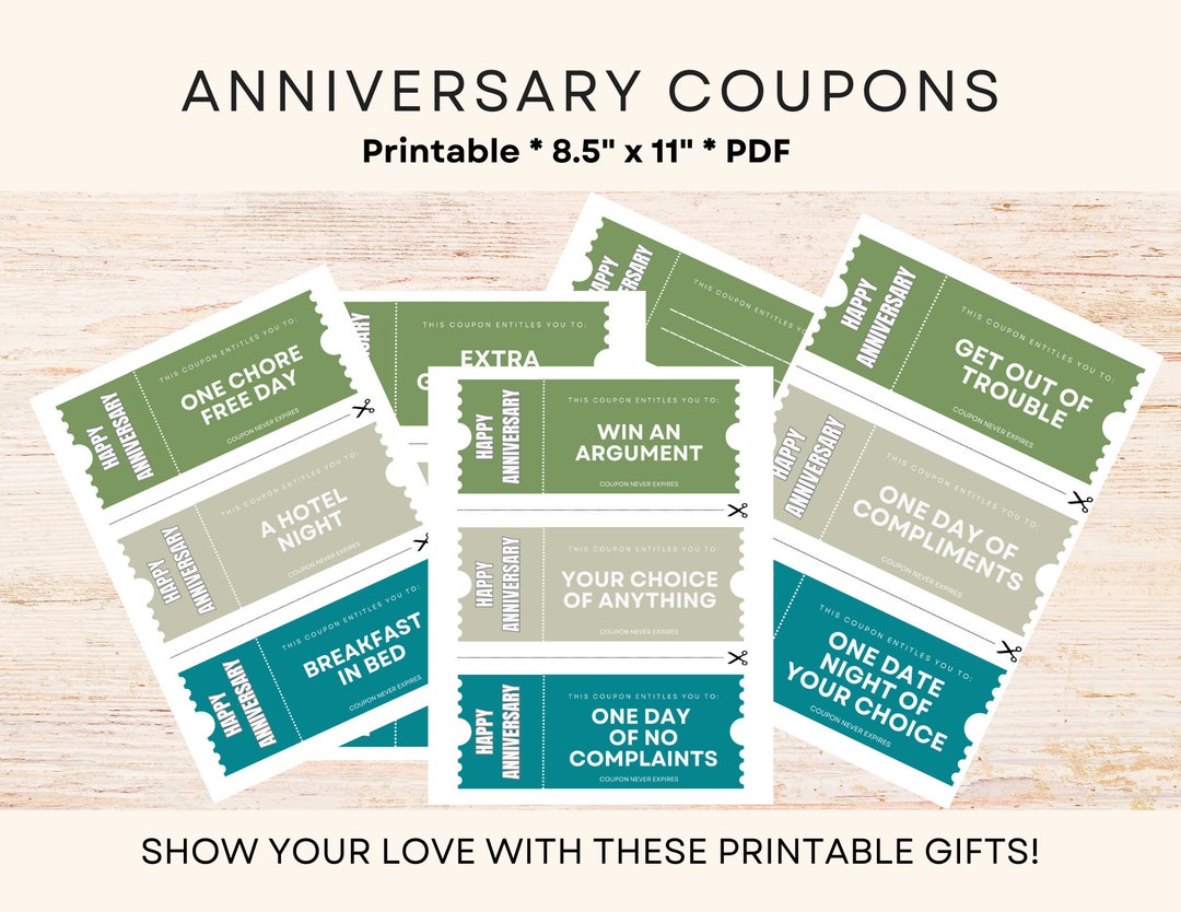 Anniversary Printable Love Coupons | Coupons for Husband Boyfriend ...
