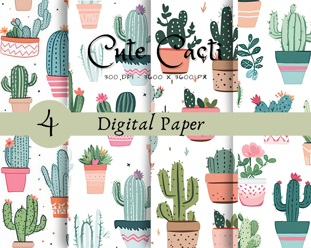 Cactus Digital Paper Seamless Pattern Cacti Seamless Scrapbook Paper ...