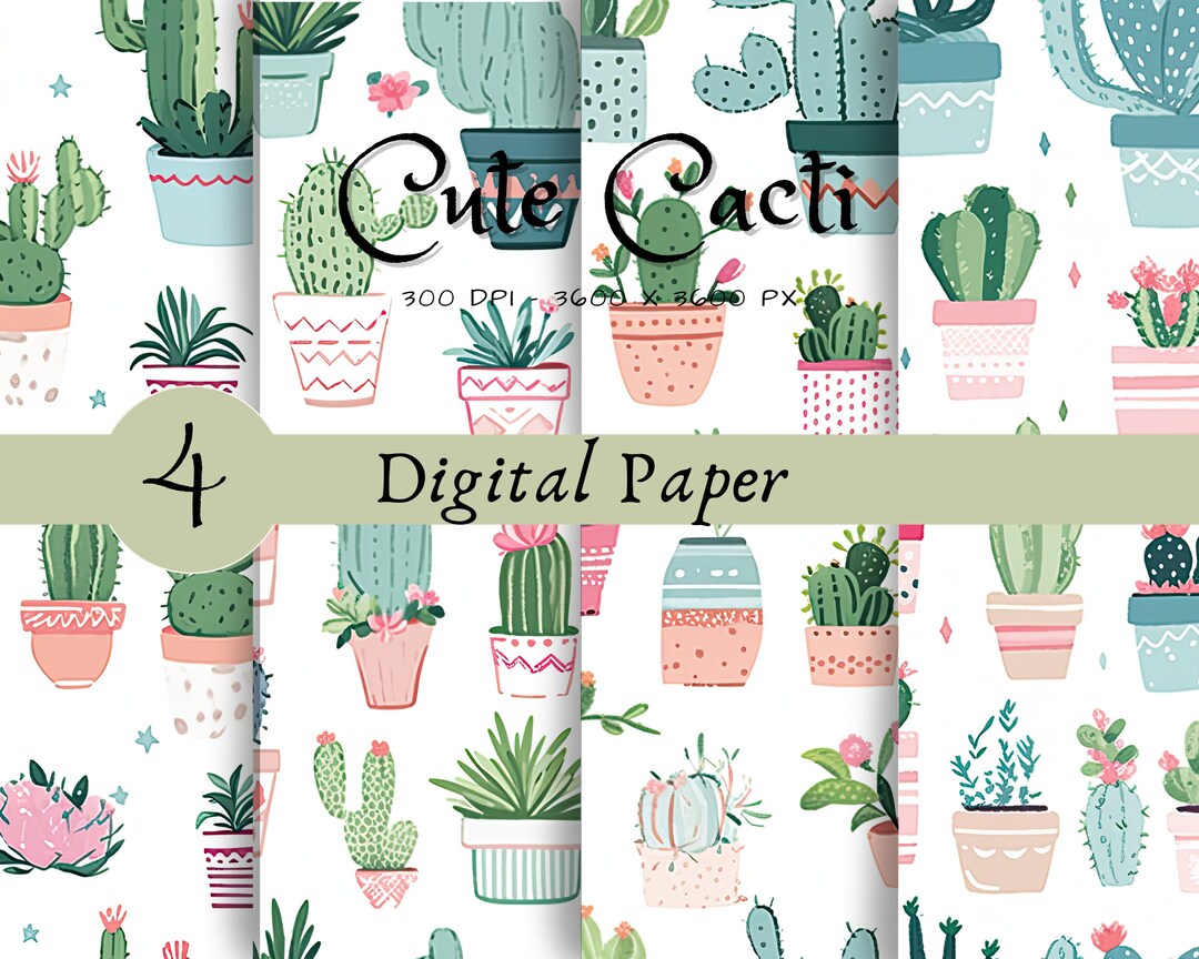 Cactus Digital Paper Seamless Pattern Cacti Scrapbook Paper Cactus ...