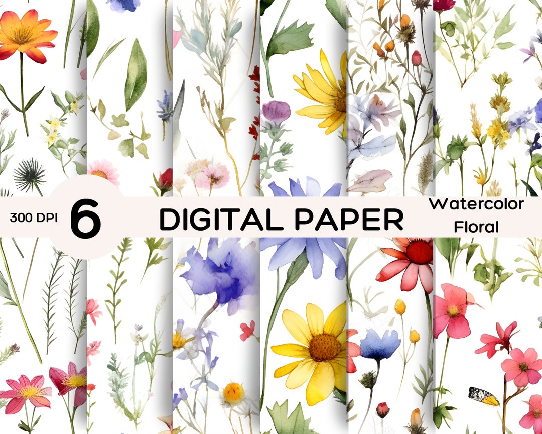 Watercolor Flower Digital Paper Patterns Floral Sublimation Seamless ...