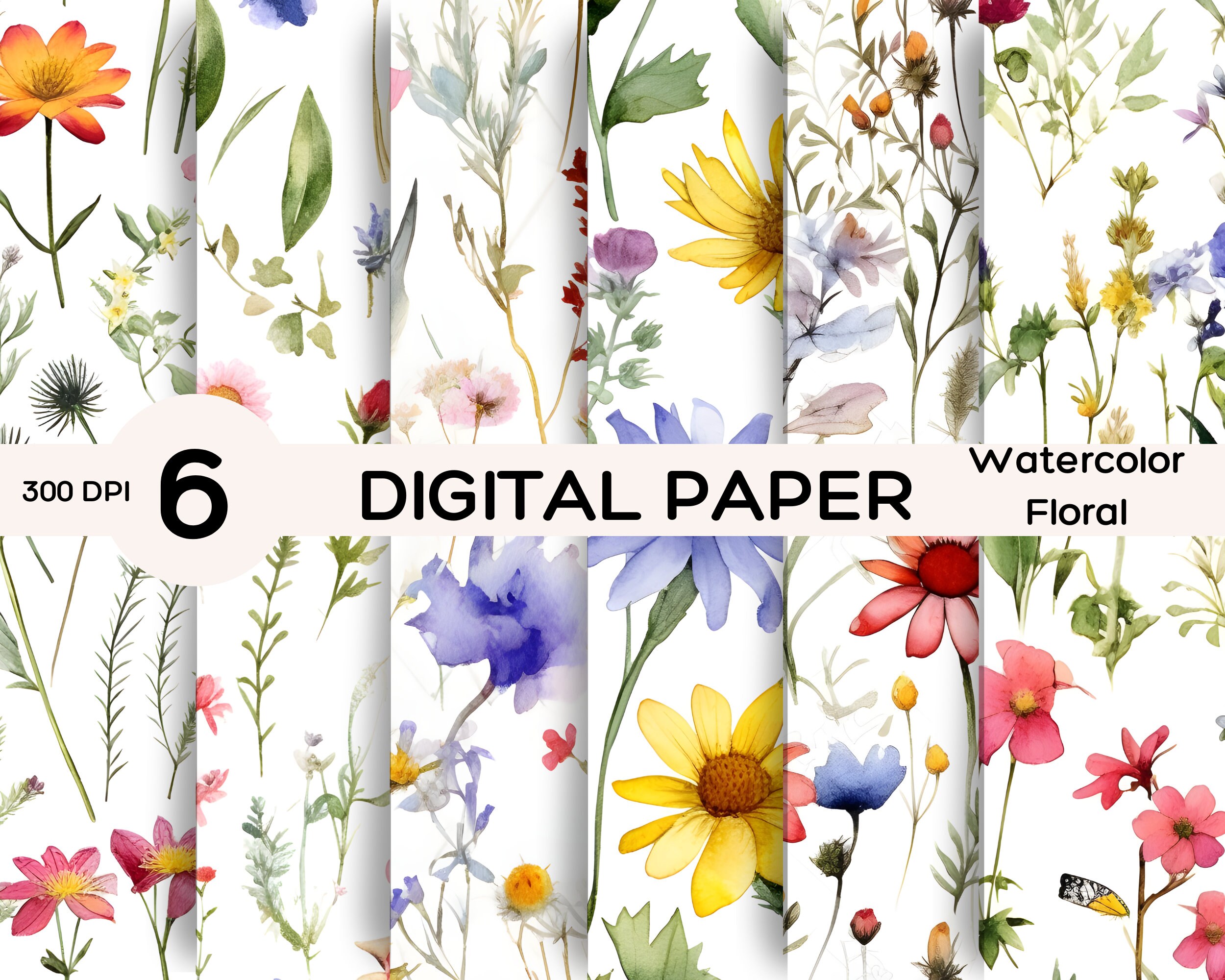 Watercolor Flower Digital Paper Patterns Floral Sublimation - Etsy
