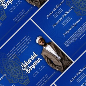 Islamic Funeral Program Template: Royal Blue Obituary, Men's Style ...