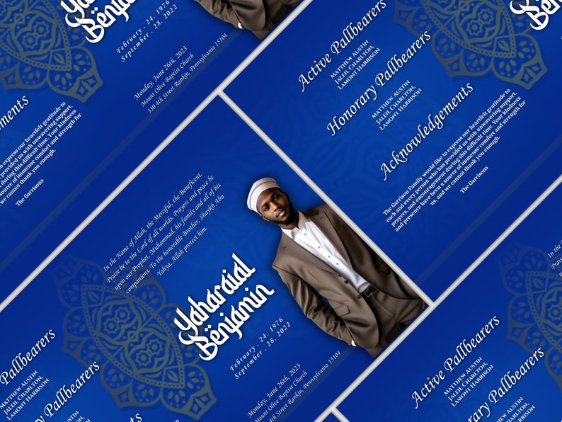 8.5x 11 Islamic Royal Blue Funeral Template 8 Pages Men's Muslim Style ...