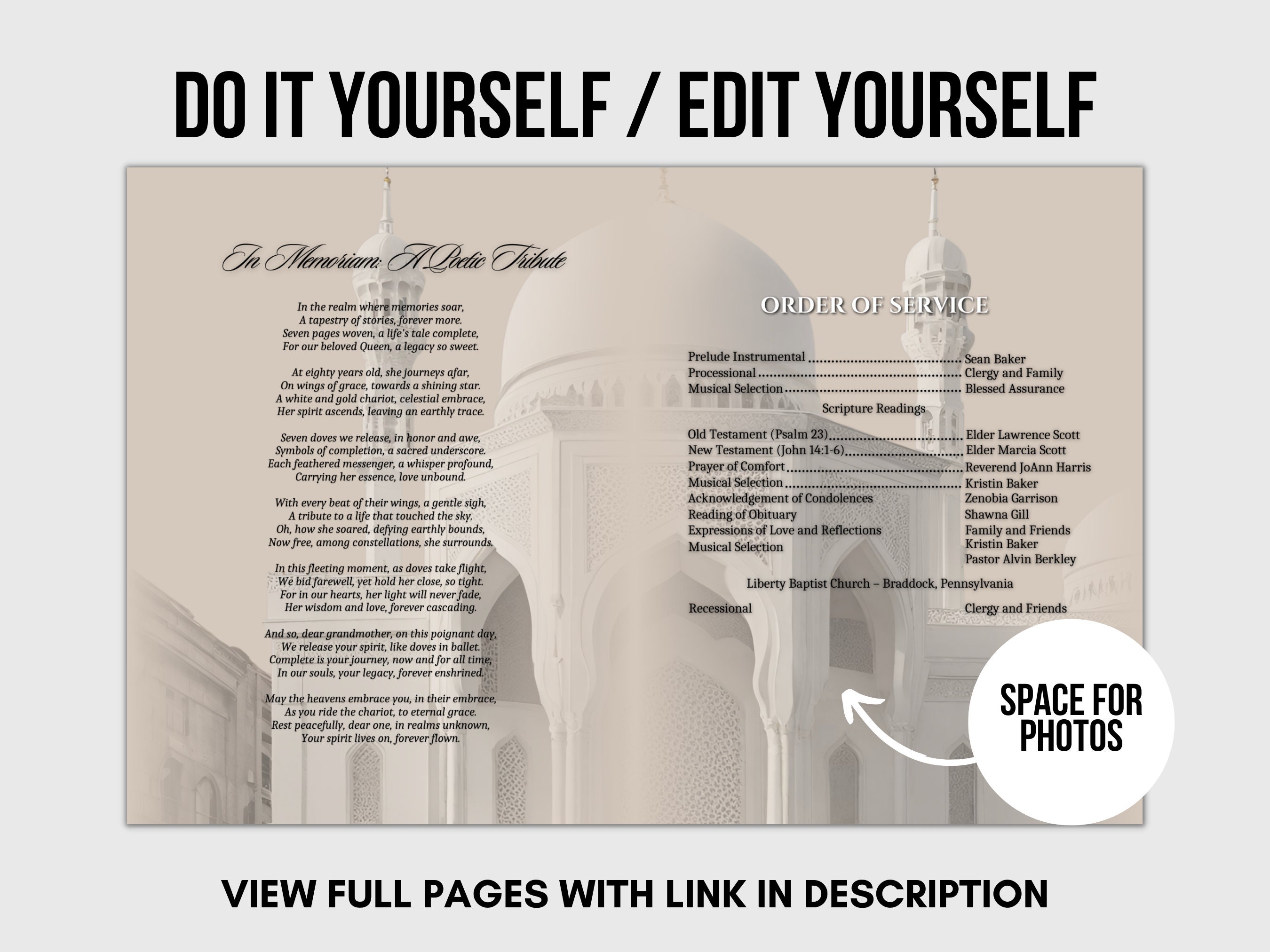 Islamic Funeral Program Template: Celebration of Life (canva, 8.5"x11 ...