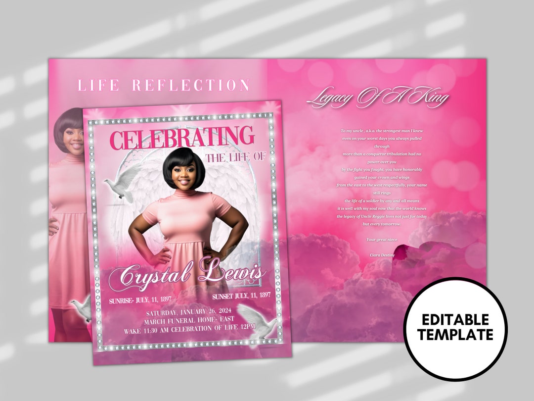 Pink Funeral Program Template: 8-page Memorial Brochure (DIY Canva) - Etsy