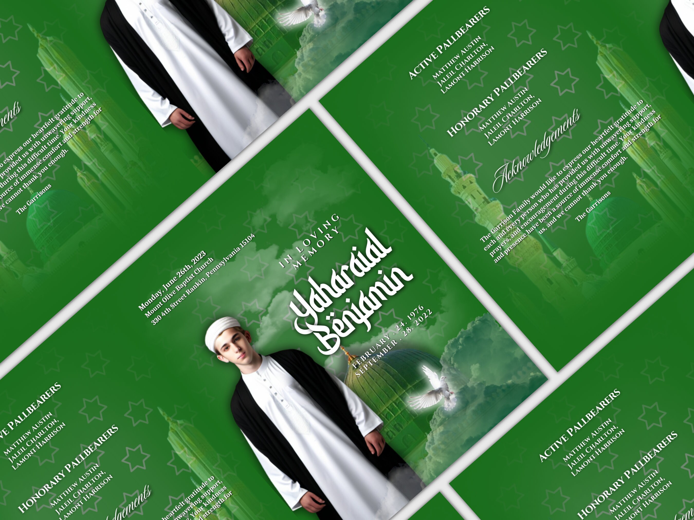 Islamic Funeral Program Template: Green Obituary, Celebration of Life ...
