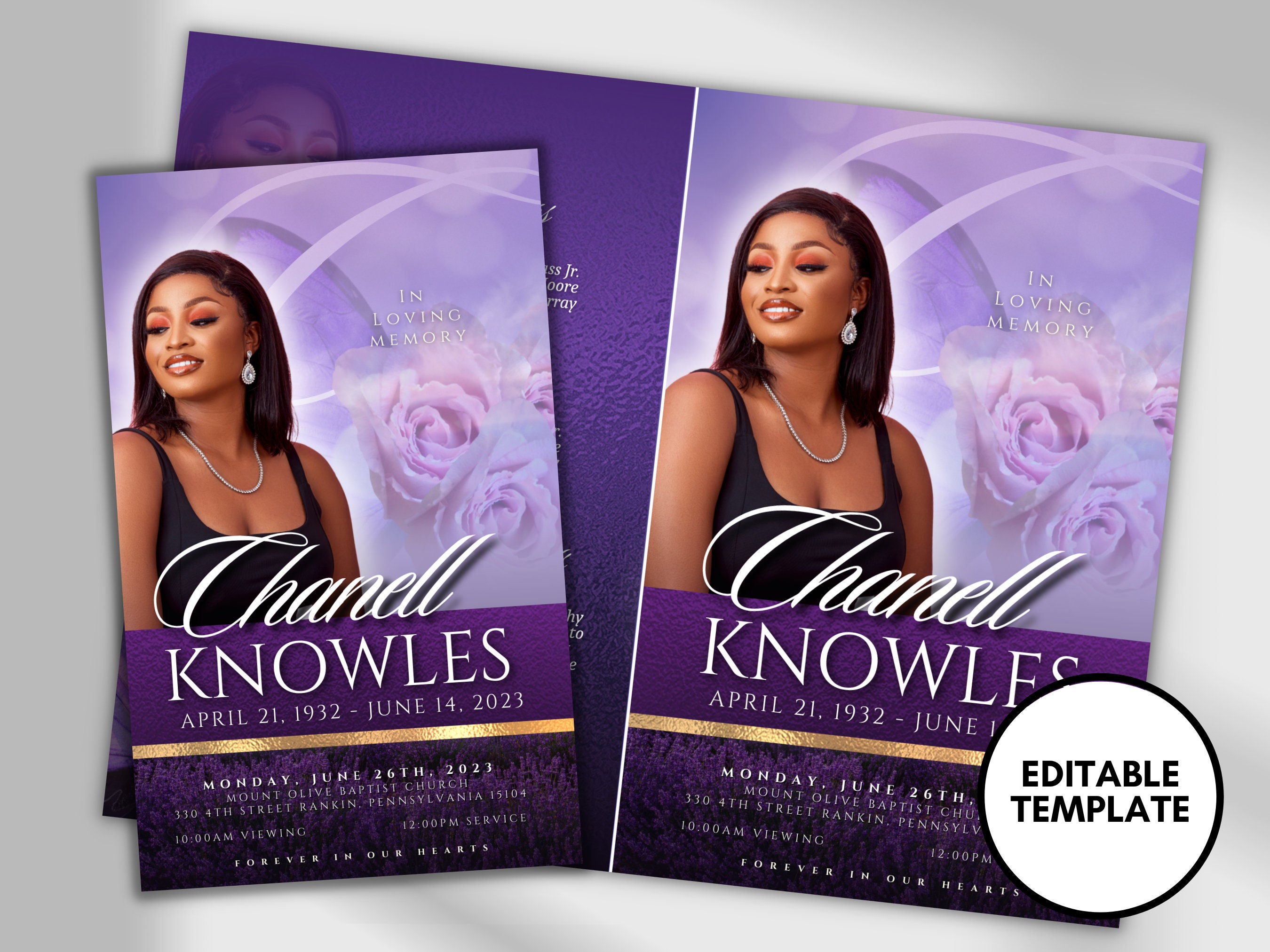 Purple Funeral Program Template: 5.5"x8.5" Memorial Booklet (digital ...