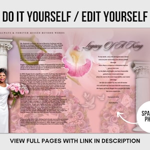 Pink Rose Funeral Program Template: Celebration of Life (canva, 8.5"x11 ...