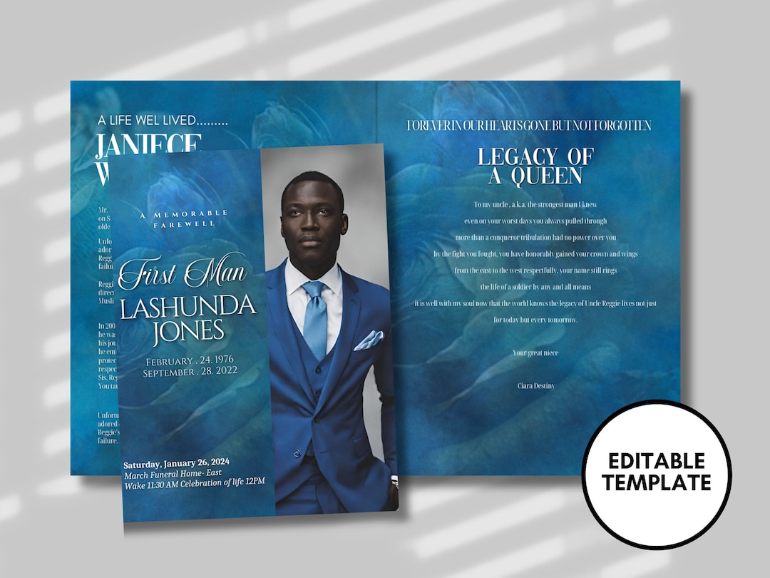 Funeral Memorial Booklet (8 Pages) |ocean Blue Funeral Program | in ...