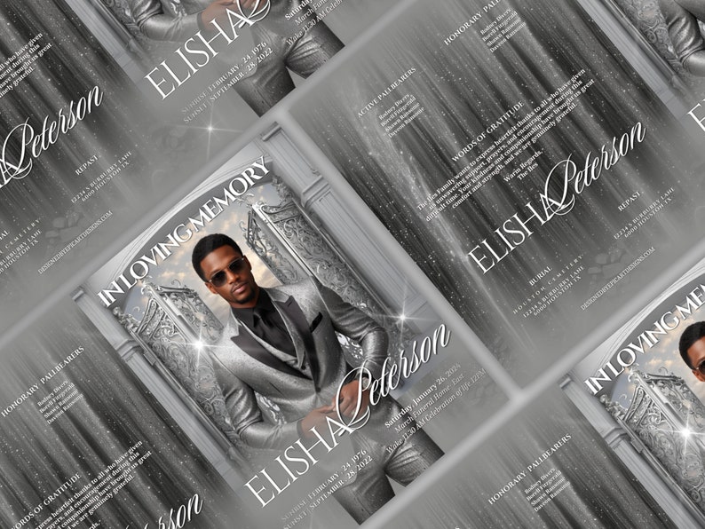 Men's Silver Glitter Funeral Program Template: 8-page DIY Booklet - Etsy