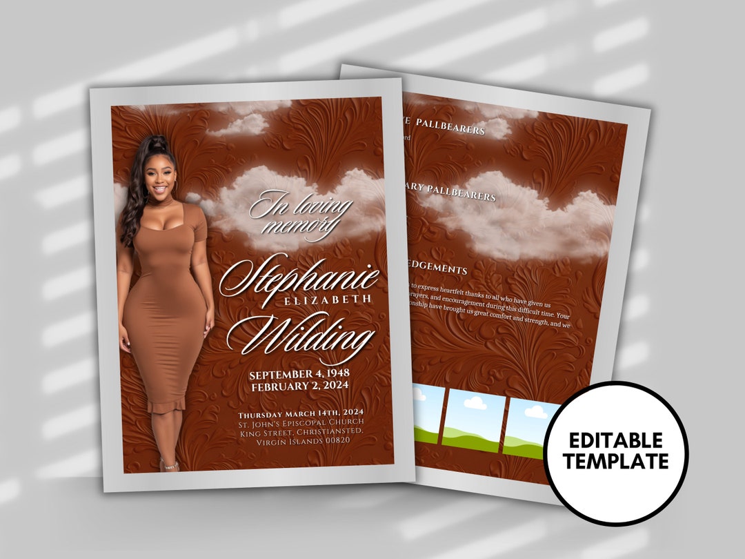 Funeral Programs 8.5x11 Editable Template 2 Page Women's Tan Textured ...