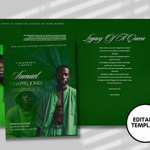 8.5"x 11"green Sparkle Obituary Template (8 Pages) Green Men's Style ...